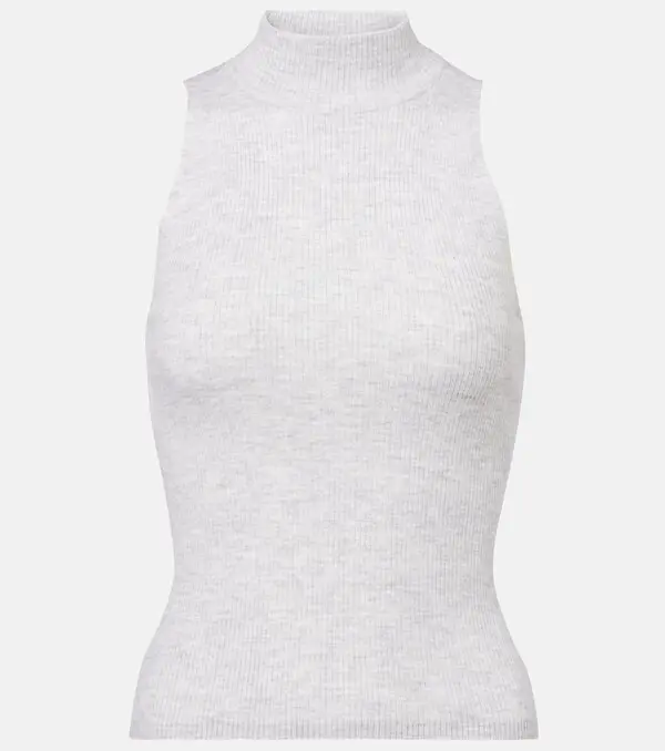 Brunello Cucinelli Ribbed Knit Turtleneck Top - Grey