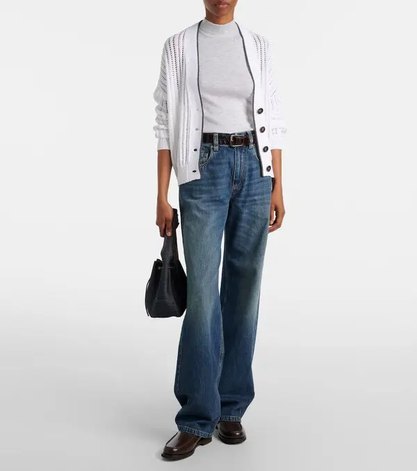 Brunello Cucinelli Ribbed Knit Mock Neck Top - Grey