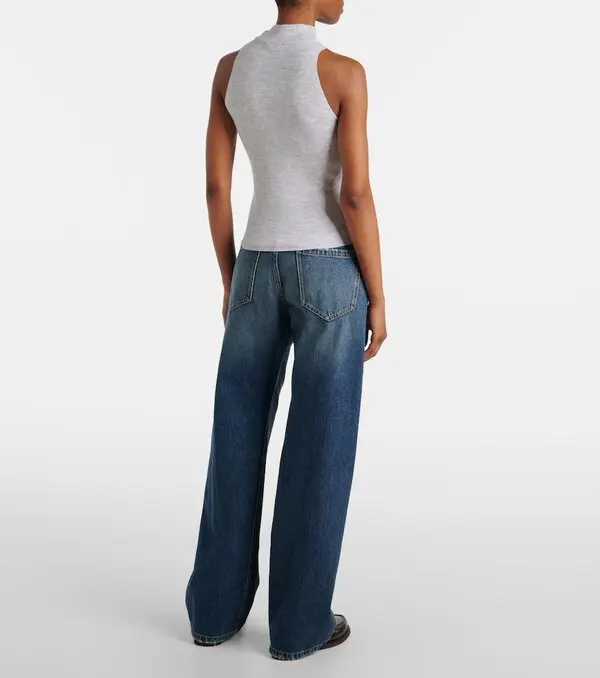 Brunello Cucinelli Ribbed Knit Mock Neck Top - Grey