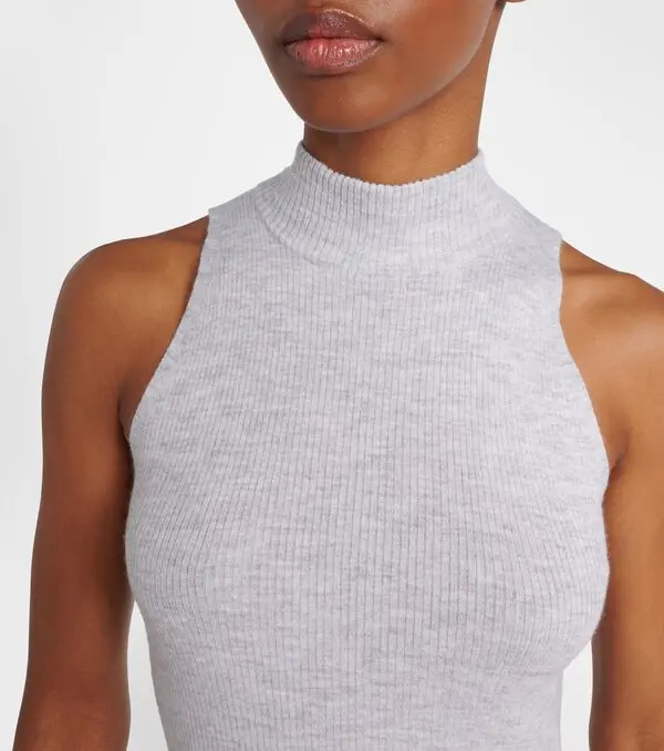 Brunello Cucinelli Ribbed Knit Mock Neck Top - Grey