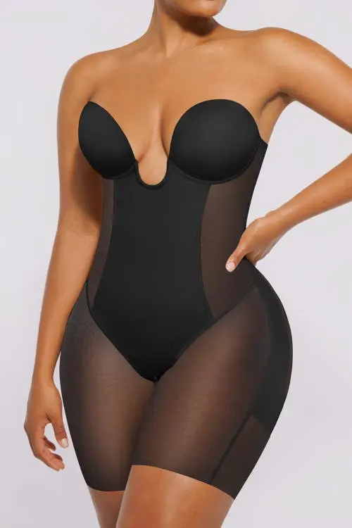 SHAPELLX Deep Plunge Butt Lifting Shaping Bodysuit - Black