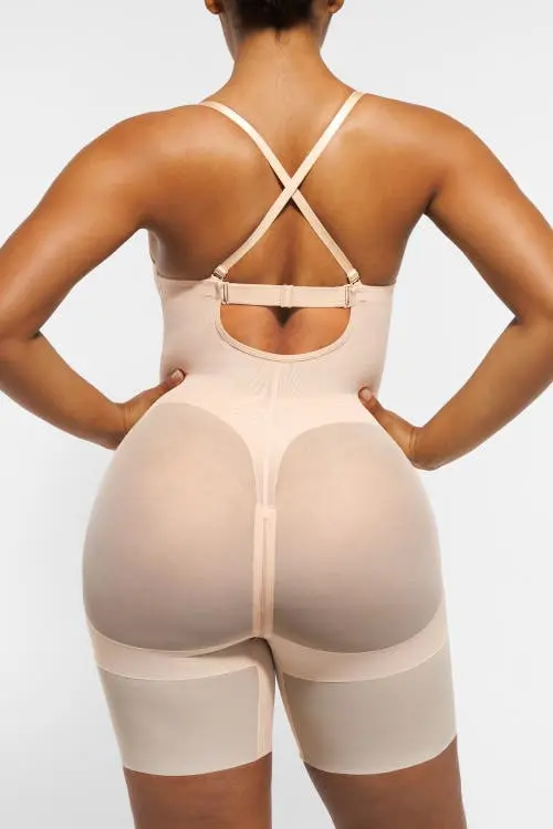 SHAPELLX Deep Plunge Butt Lifting Shaping Bodysuit - Pinkish Beige