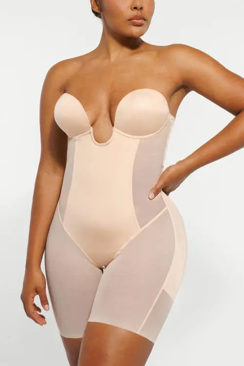 SHAPELLX Deep Plunge Butt Lifting Shaping Bodysuit - Pinkish Beige