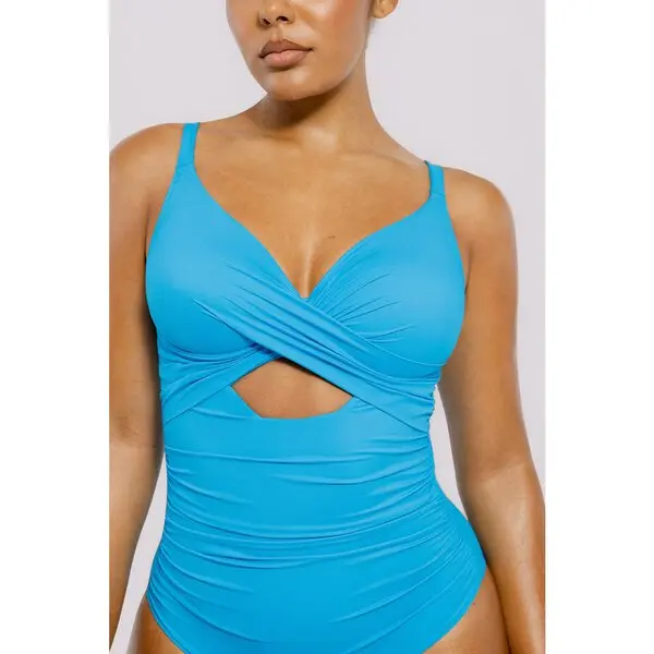 SHAPELLX Cutout-front Tummy Control One-piece Swimsuit - Blue Blossom