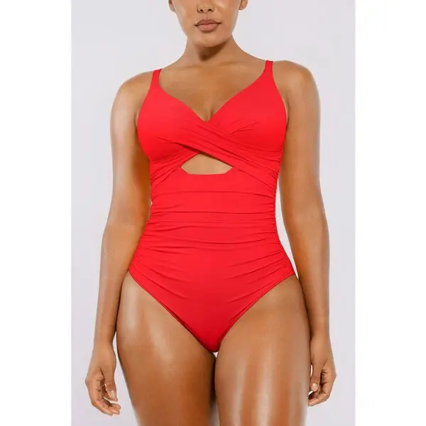 SHAPELLX Cutout-front Tummy Control One-piece Swimsuit - Cherry