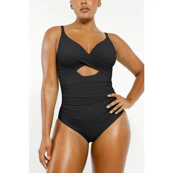 SHAPELLX Smart Sculpt Ribbed Cutout-front Shaping Swimsuit - Jet Black