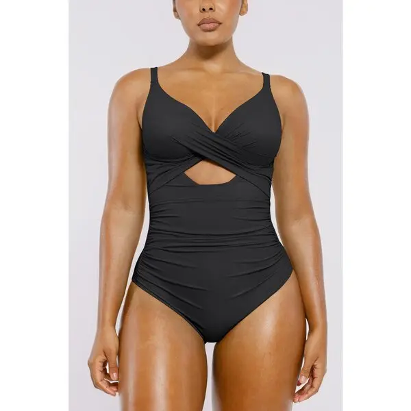 SHAPELLX Cutout-front Tummy Control One-piece Swimsuit - Jet Black