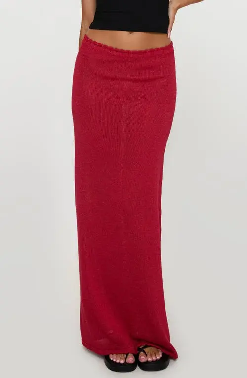 Princess Polly Metallic Knit Maxi Skirt - Red
