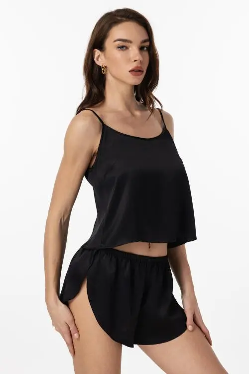 SILKSILKY Pure Silk Camisole Set - Black