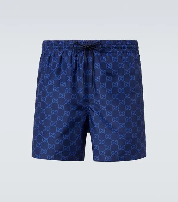 Gucci Gg Supreme Web Stripe Swim Trunks - Blue