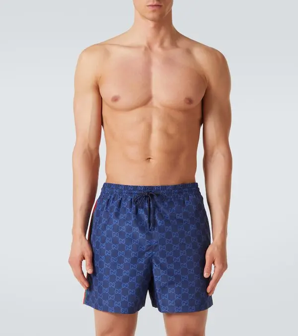 Gucci Gg Supreme Web Stripe Swim Trunks - Blue