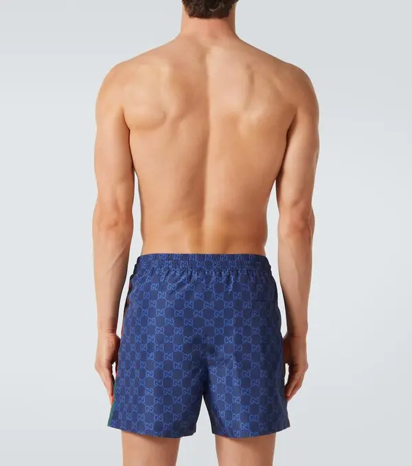 Gucci Gg Supreme Web Stripe Swim Trunks - Blue