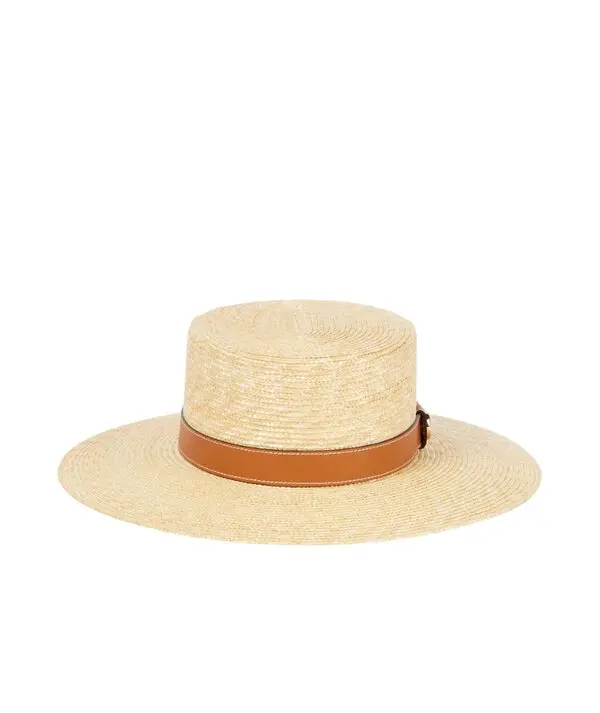 Gucci Gg Leather-trimmed Straw Boater Hat - Beige