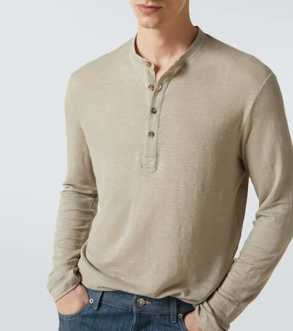 Thom Sweeney Linen-blend Henley Shirt