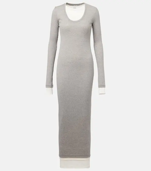 JIL SANDER Layered Cotton Jersey Maxi Dress - Grey