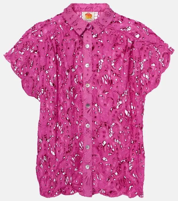 Farm Rio Cotton Lace Shirt - Pink