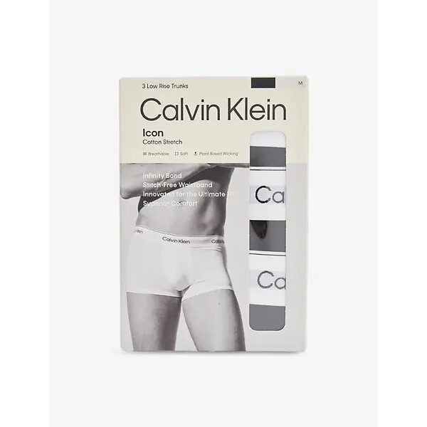 Calvin Klein Icon Logo-waistband Pack Of Three Stretch-cotton Trunks - Black Black Black