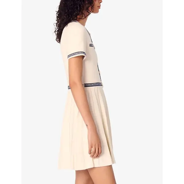 Maje Pleated Knit Mini Dress - Blanc | Editorialist