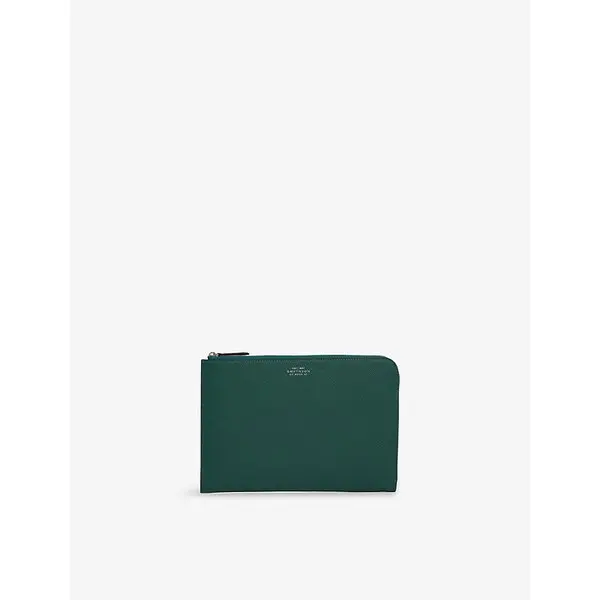 Smythson Panama Leather Slim Pouch - Forest Green