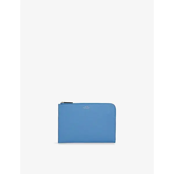 Smythson Panama Leather Slim Pouch - Nile Blue
