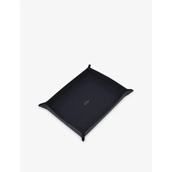 Smythson Large Rectangular Leather Trinket Tray - Navy