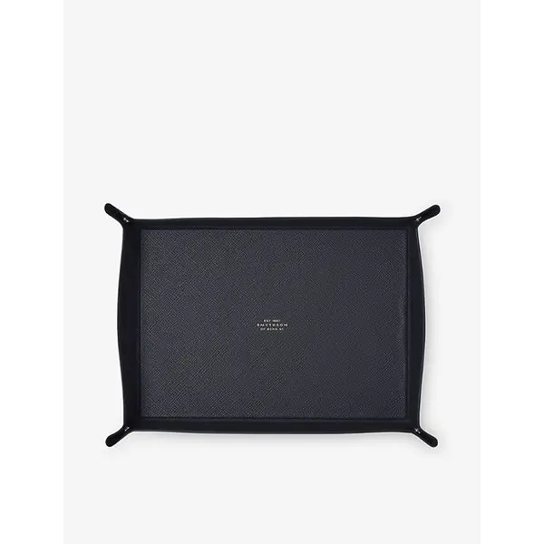 Smythson Large Rectangular Leather Trinket Tray - Navy