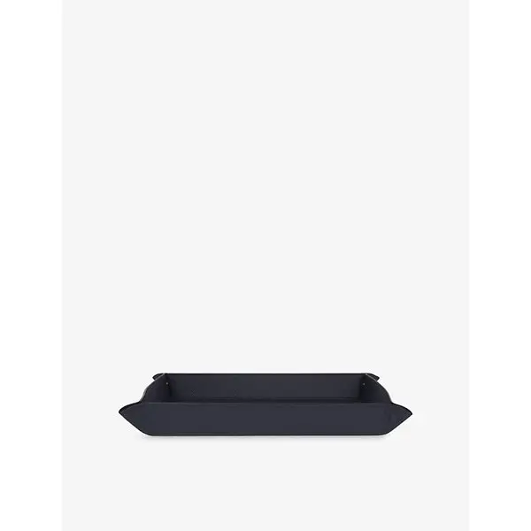 Smythson Large Rectangular Leather Trinket Tray - Navy