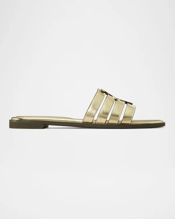 Tory Burch Ines Caged Metallic Flat Slide Sandals - Spark Gold  Spark Gold