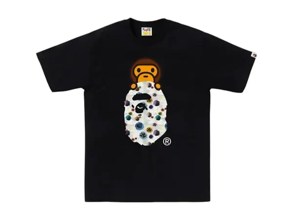 A BATHING APE Floral Camo Milo On Ape Head Tee Shirt - Black