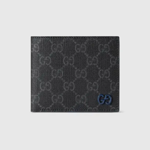 Gucci Blue Interior Gg Bi-fold Wallet Gg Canvas - Black