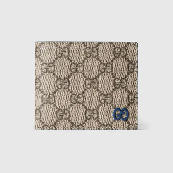 Gucci Blue Interior Gg Bi-fold Wallet Gg Canvas - Beige