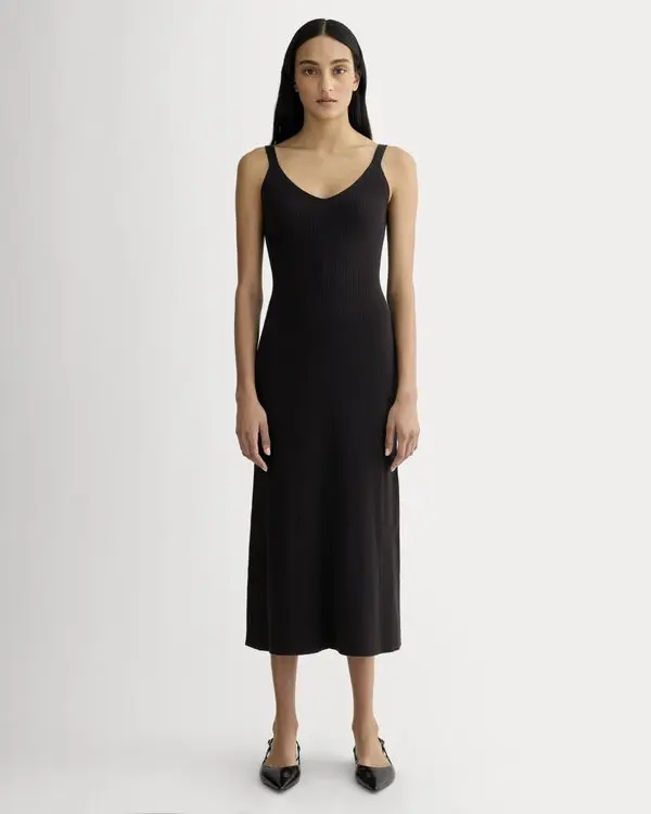Everlane Fine Knit Cami Top Midi Dress - Black