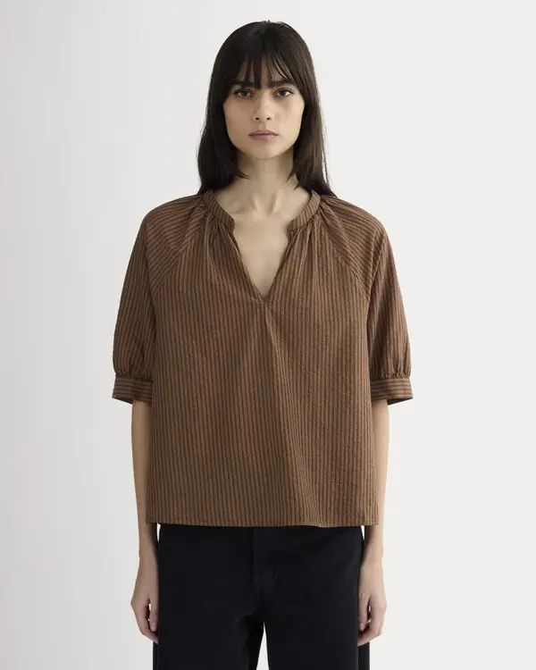 Everlane Gauze Gathered Top - Carob Brown / Black