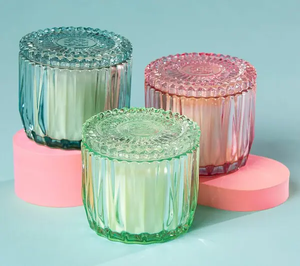 HOMEWORX BY SLATKIN + CO. S/3 14oz Faceted Glas S Candles - One-color