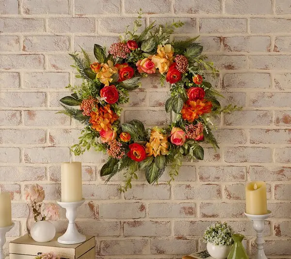 VALERIE PARR HILL 24' Rose, Ranunculus & Hydrangea Wreath Valerie - One-color
