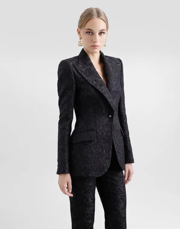 Dolce & Gabbana Floral Quilted Jacquard Turlington Jacket - Black