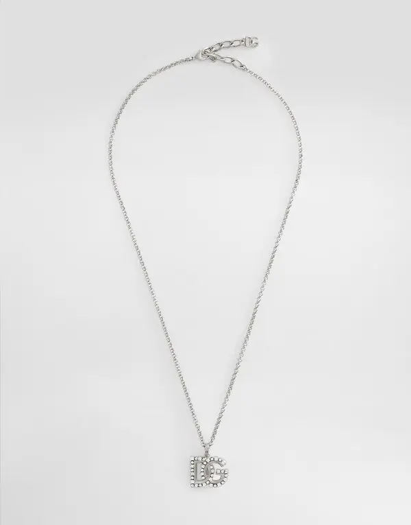 Dolce & Gabbana Rhinestone Dg Logo Necklace - Silver