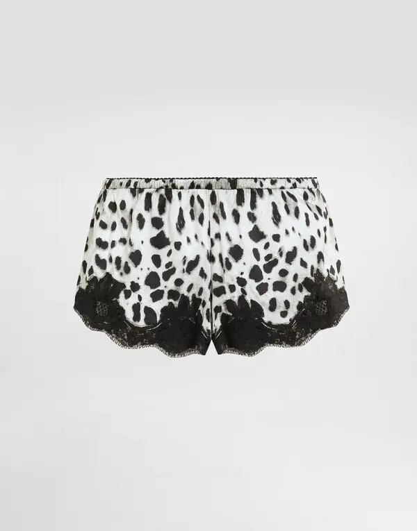 Dolce & Gabbana Leopard- Satin Shorts With Lace Inserts - Print