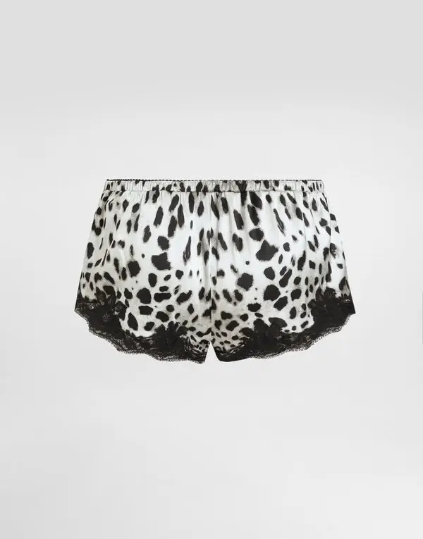 Dolce & Gabbana Leopard- Satin Shorts With Lace Inserts