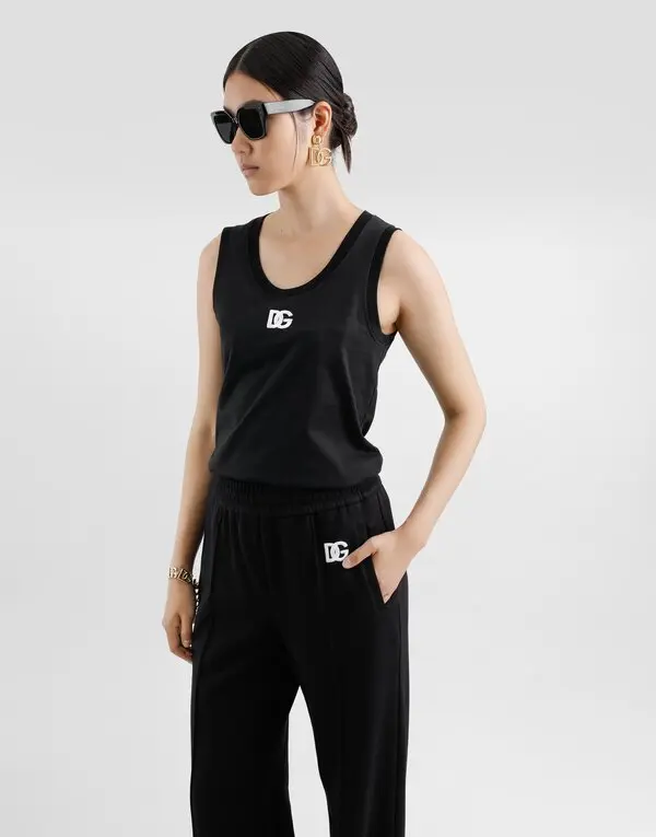 Dolce & Gabbana Oversize Jersey Tank Top With Dg Logo Embroidery - Black