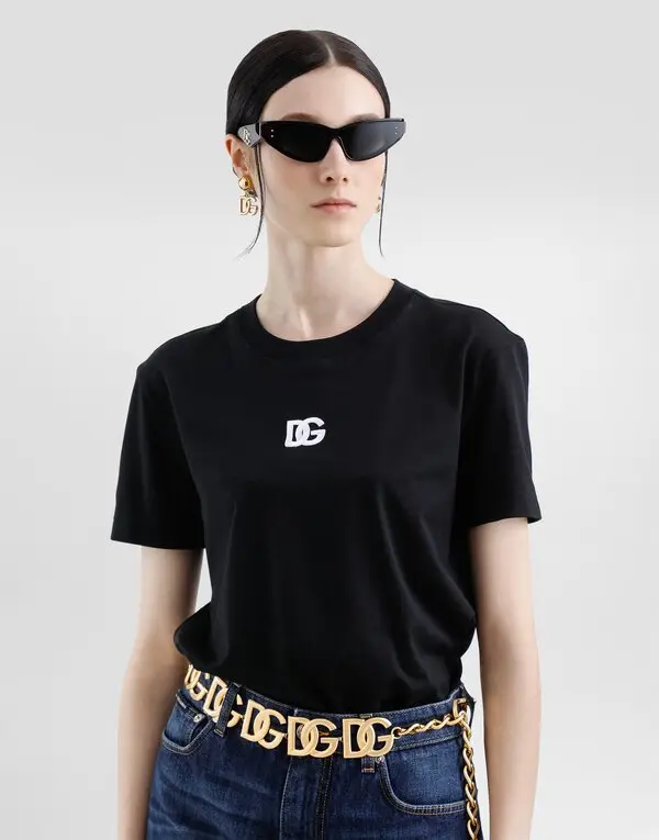 Dolce & Gabbana Jersey T-shirt With Dg Logo Embroidery - Black