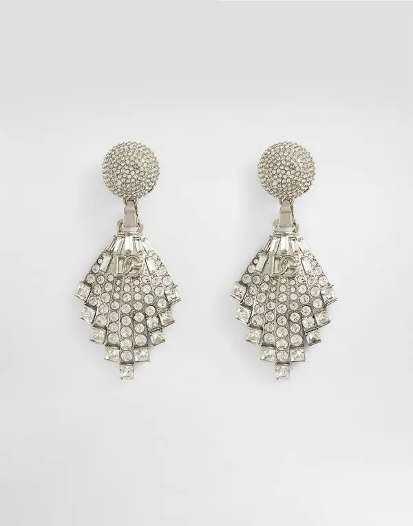 Dolce & Gabbana Rhinestone Maxi-drop Earrings With Logo - Silver