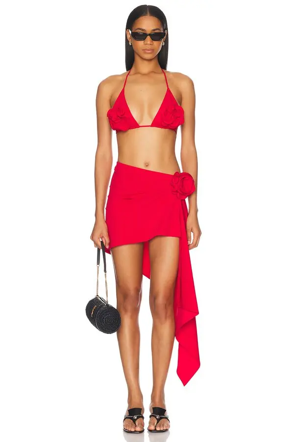 Magda Butrym 3d Flower Triangle Bikini Top - Red | Editorialist