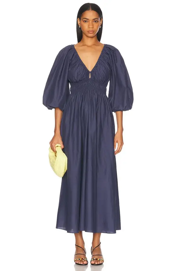 Matteau Shirred Plunge Button Dress - Dusk