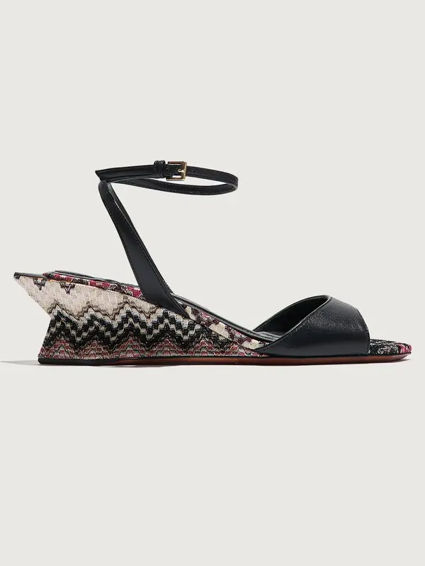 Missoni Sicilia Leather Sandals - Black Leather/raschel Wave