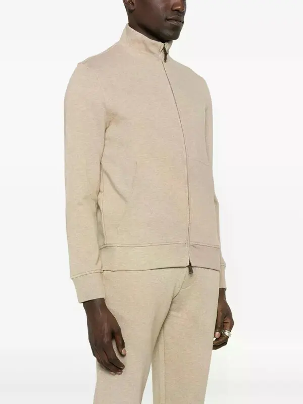 Canali Mélange-effect Zip Up Hoodie - Neutrals