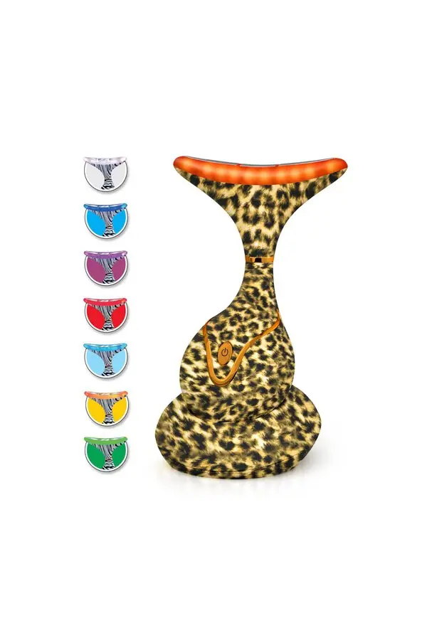 GLO24K 7 Color Led Neck &amp Face Massager Deluxe Cheetah - Animal Print
