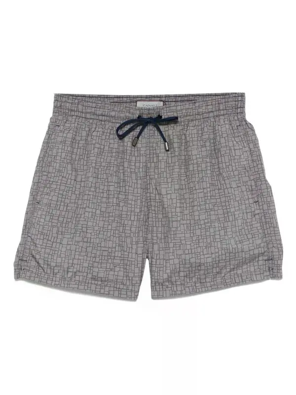 Canali Graphic-print Swim Shorts - Grey