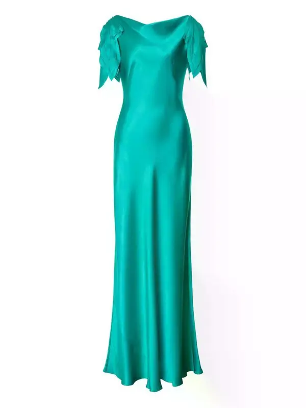 green emerald velvet dress Organic Chiffon Green Long Dress by Alberta Ferretti – Elilhaam main image 1