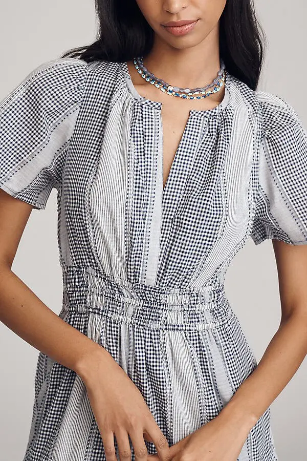 blue dress for baby girl Capulet Anthropologie Gingham Baby Blue Coat/Cape (S) – The Thrifty Hippy main image 1
